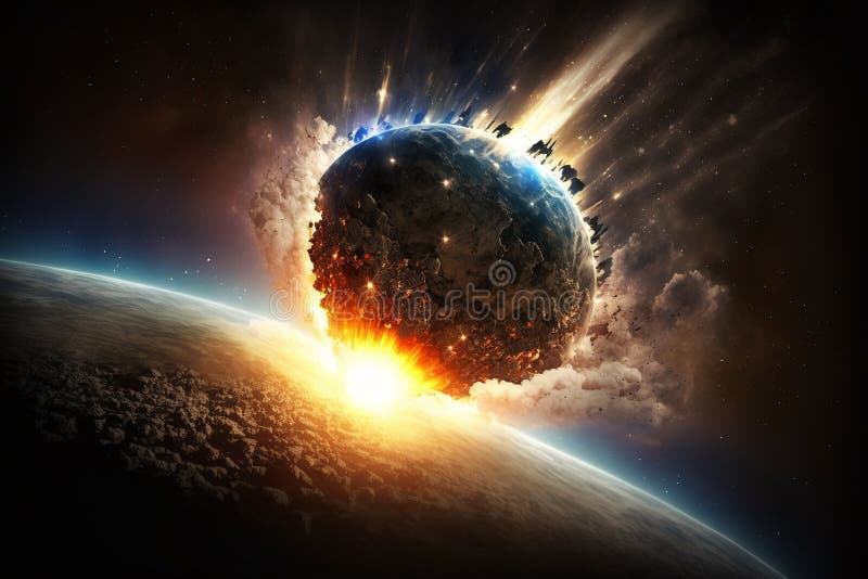 The Cosmic Cataclysm. Giant Asteroid Colliding with a Planet or Earth ...