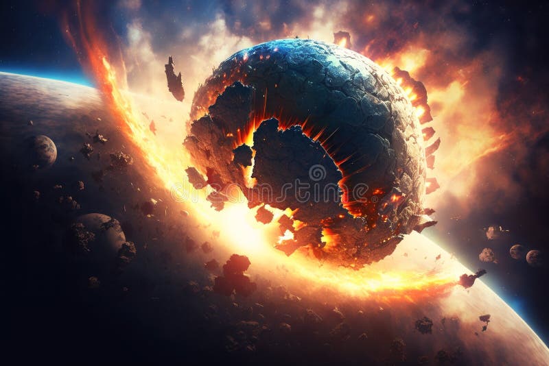 The Cosmic Cataclysm. Giant Asteroid Colliding with a Planet or Earth ...