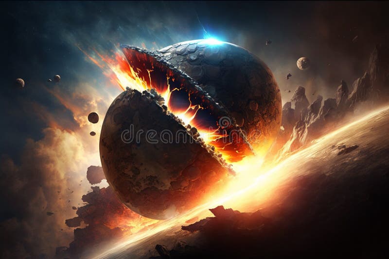 The Cosmic Cataclysm. Giant Asteroid Colliding with a Planet or Earth ...