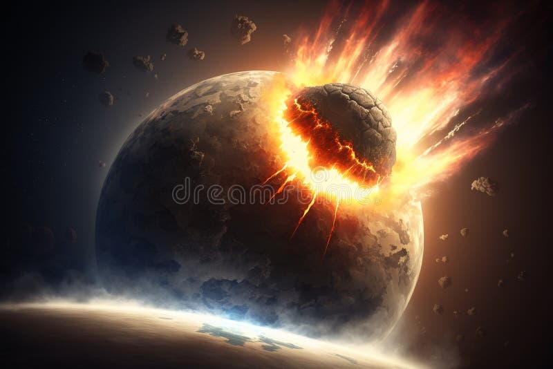 The Cosmic Cataclysm. Giant Asteroid Colliding with a Planet or Earth ...