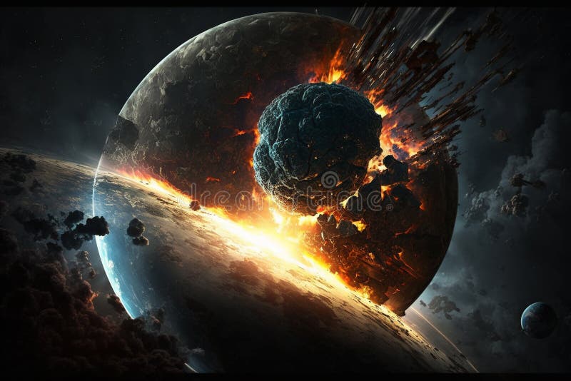 The Cosmic Cataclysm. Giant Asteroid Colliding with a Planet or Earth ...