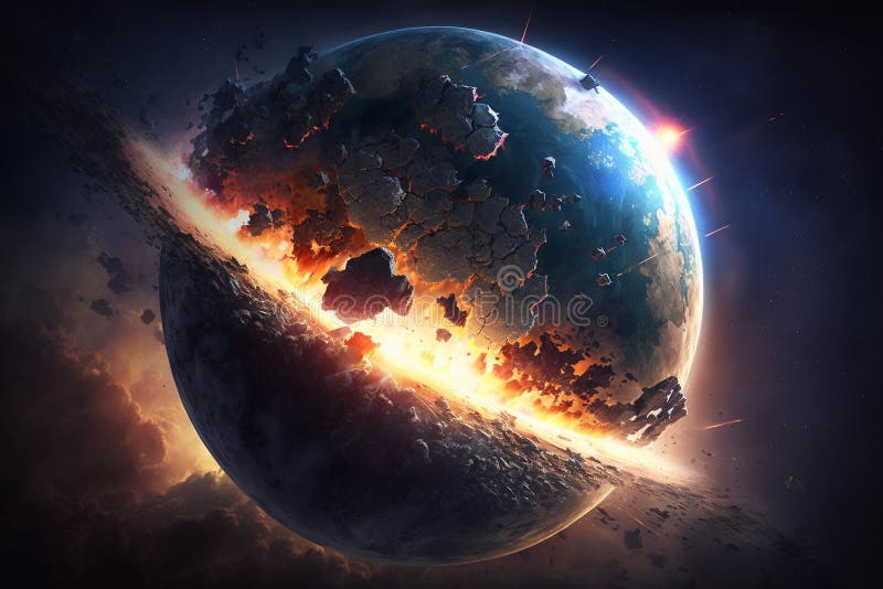 The Cosmic Cataclysm. Giant Asteroid Colliding with a Planet or Earth ...