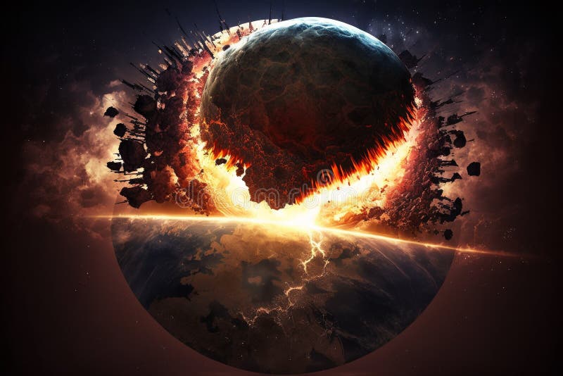 The Cosmic Cataclysm. Giant Asteroid Colliding with a Planet or Earth ...