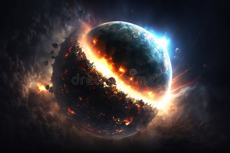 The Cosmic Cataclysm. Giant Asteroid Colliding with a Planet or Earth ...