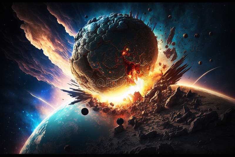 The Cosmic Cataclysm. Giant Asteroid Colliding with a Planet or Earth ...