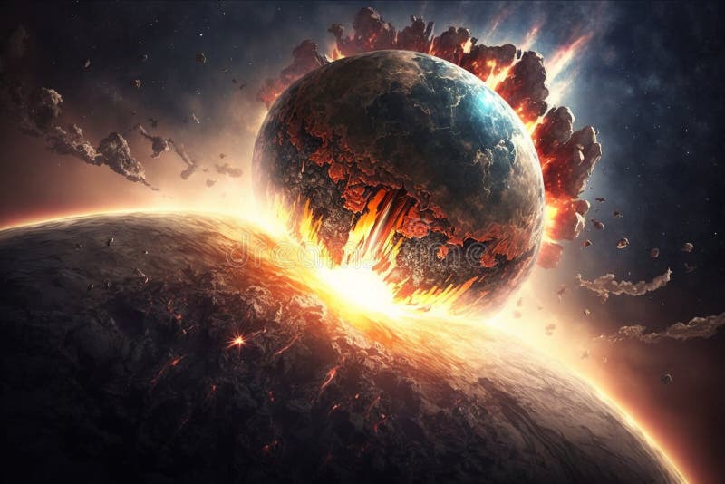 The Cosmic Cataclysm. Giant Asteroid Colliding with a Planet or Earth ...