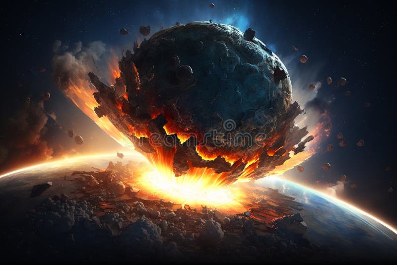 The Cosmic Cataclysm. Giant Asteroid Colliding with a Planet or Earth ...