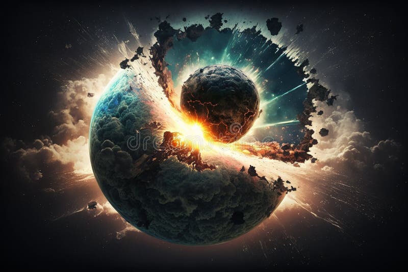 The Cosmic Cataclysm. Giant Asteroid Colliding with a Planet or Earth ...