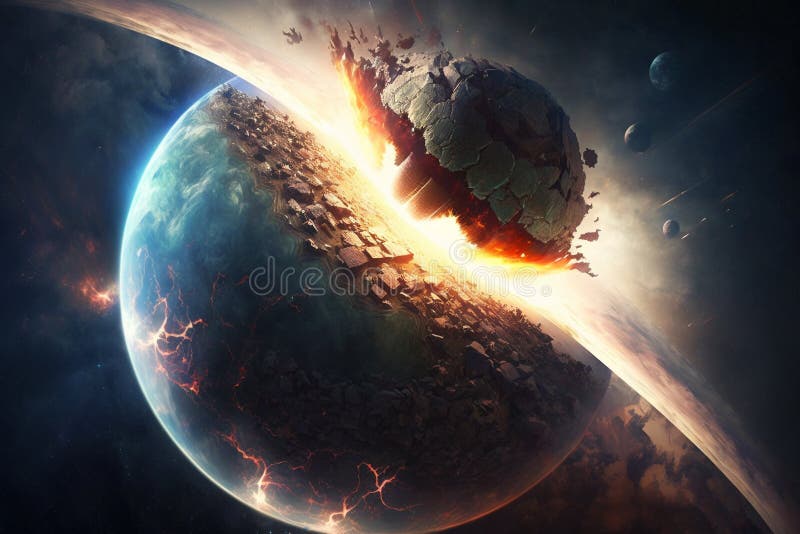 The Cosmic Cataclysm. Giant Asteroid Colliding with a Planet or Earth ...