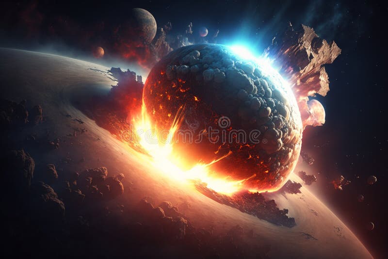 The Cosmic Cataclysm. Giant Asteroid Colliding with a Planet or Earth ...