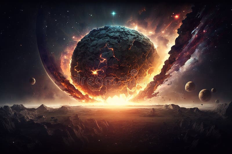 The Cosmic Cataclysm. Giant Asteroid Colliding with a Planet or Earth ...