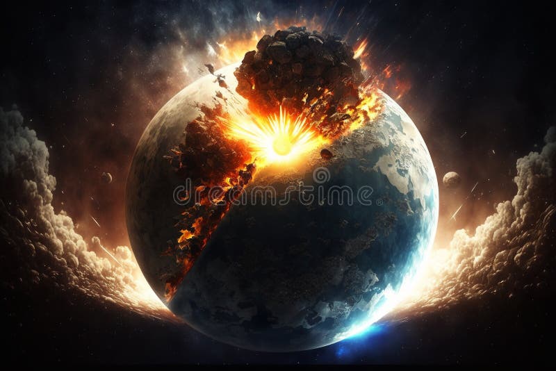 The Cosmic Cataclysm. Giant Asteroid Colliding with a Planet or Earth ...