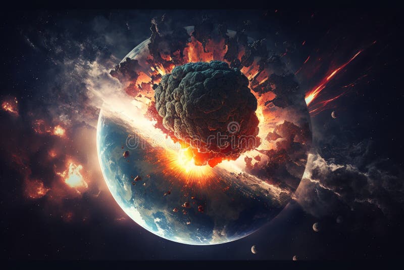 The Cosmic Cataclysm. Giant Asteroid Colliding with a Planet or Earth ...