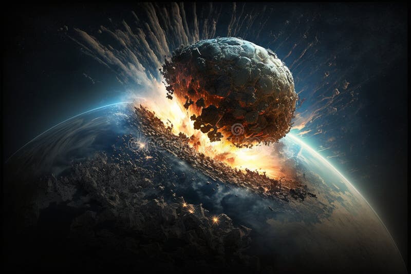 The Cosmic Cataclysm. Giant Asteroid Colliding with a Planet or Earth ...