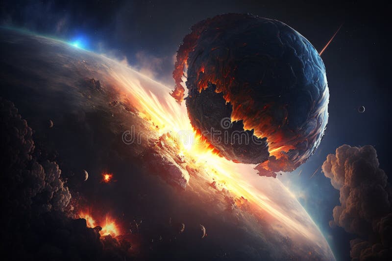 The Cosmic Cataclysm. Giant Asteroid Colliding with a Planet or Earth ...