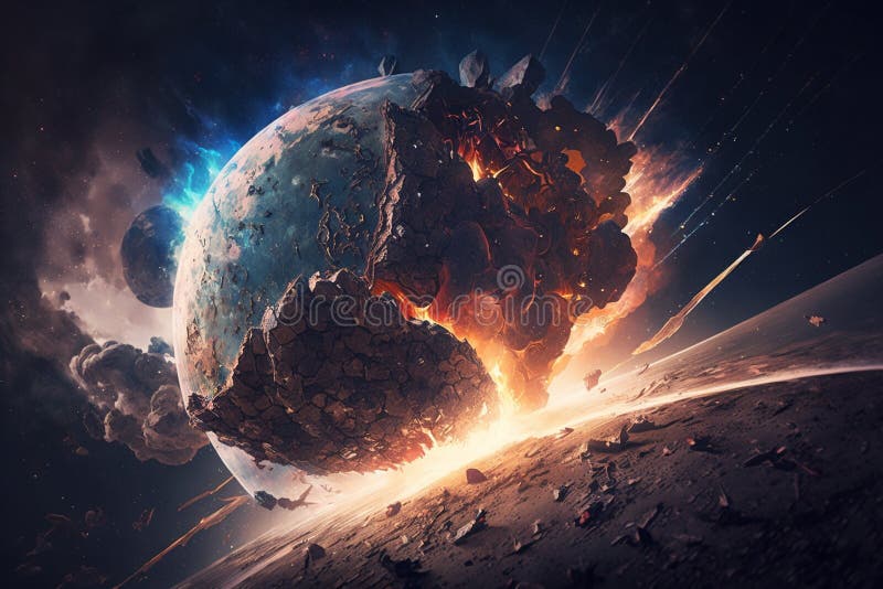 The Cosmic Cataclysm. Giant Asteroid Colliding with a Planet or Earth ...