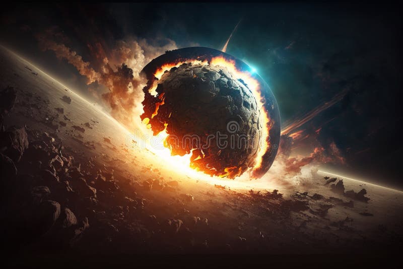 The Cosmic Cataclysm. Giant Asteroid Colliding with a Planet or Earth ...