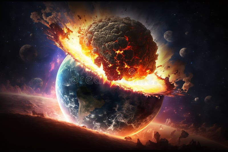 The Cosmic Cataclysm. Giant Asteroid Colliding with a Planet or Earth ...