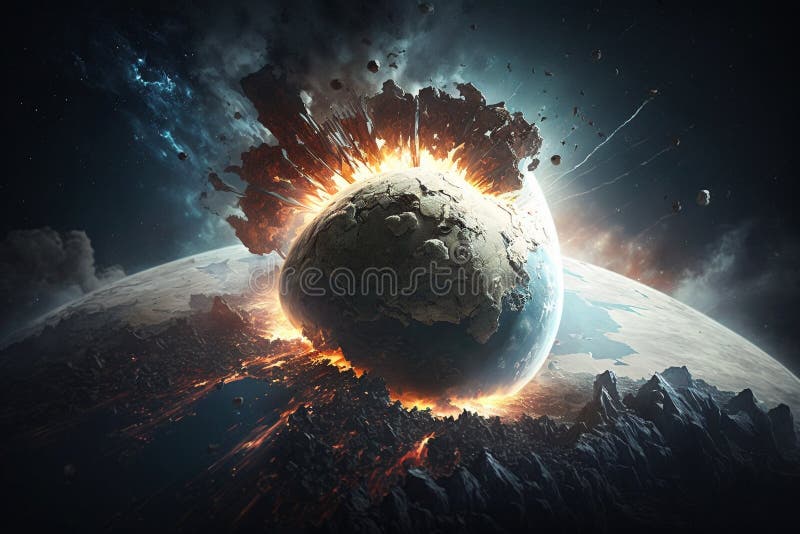 The Cosmic Cataclysm. Giant Asteroid Colliding with a Planet or Earth ...