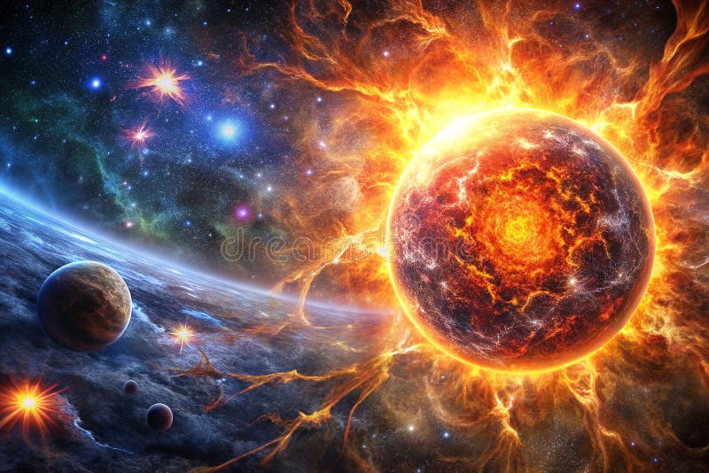 Cosmic Catastrophe Exploding Planet in Nebula Stock Illustration ...