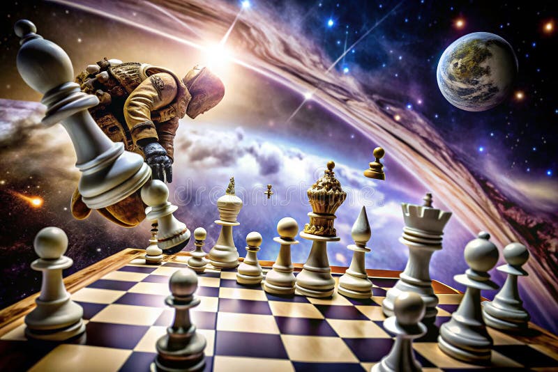 Cosmic Chess Astronaut Chess Piece in Space Stock Illustration ...