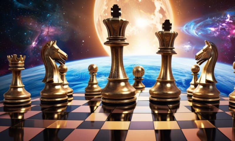 Cosmic Chessboard Showdown stock photo. Image of strategy - 313687634