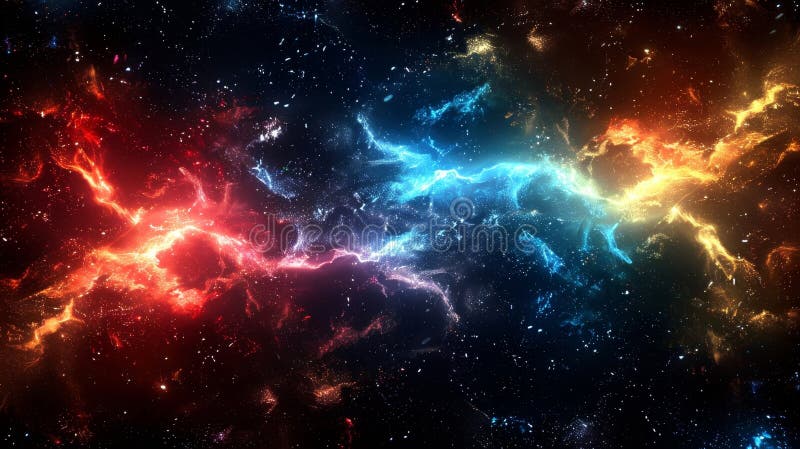 Cosmic Clash Vibrant Red and Blue Nebula Clouds Collide in Stellar ...