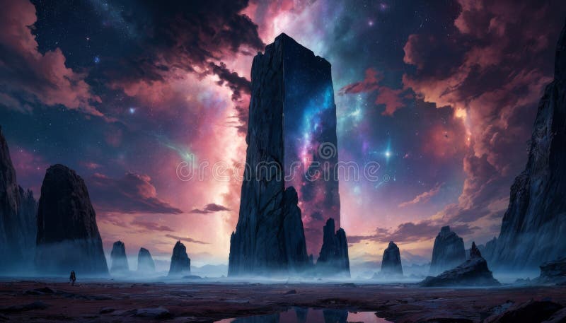 Cosmic Cliffs and Aurora stock photo. Image of extraterrestrial - 312598818