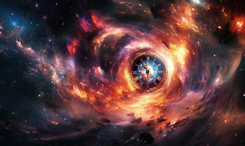 Cosmic Clock in Swirling Galaxy Representing Time and Space Continuum ...