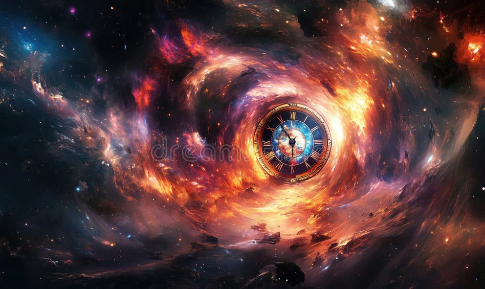 Cosmic Clock in Swirling Galaxy Representing Time and Space Continuum ...