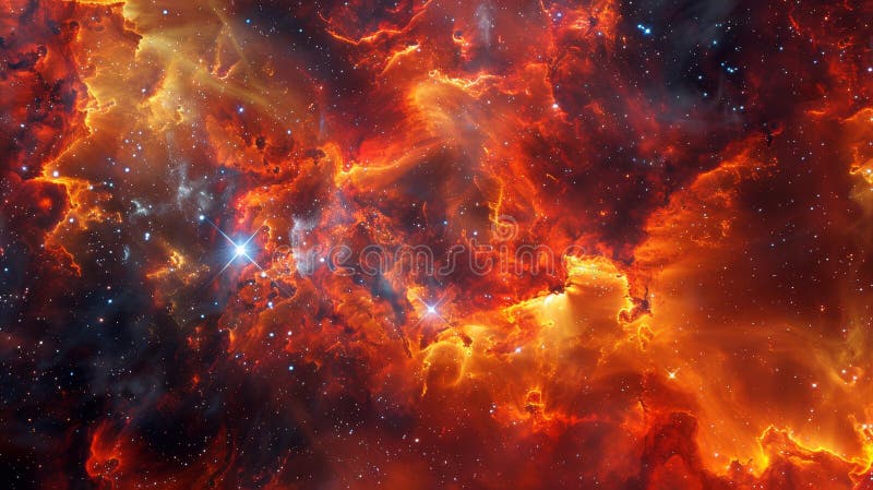 Cosmic Clouds of Fire Fiery Nebula and Star Cluster in Deep Space ...