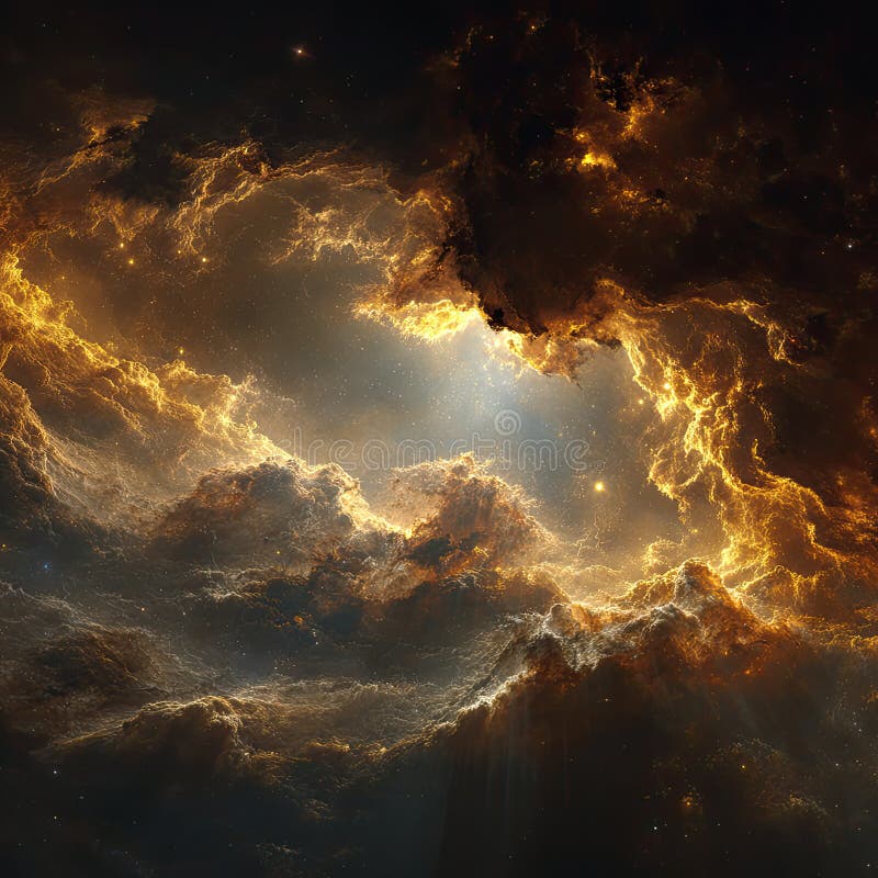 Golden Cosmic Nebula stock illustration. Illustration of space - 389554366