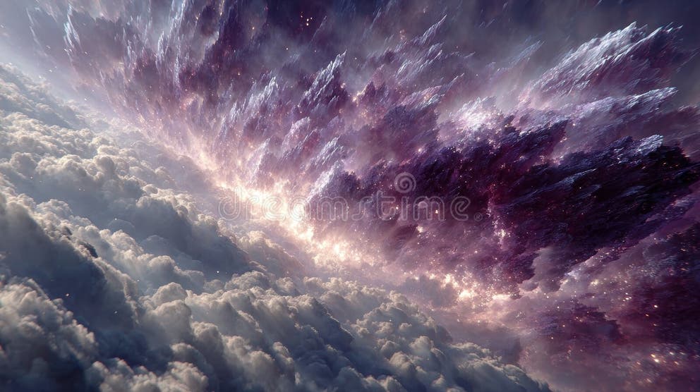 Cosmic Cloudscape with Purple Nebula Exploding Over White Clouds ...