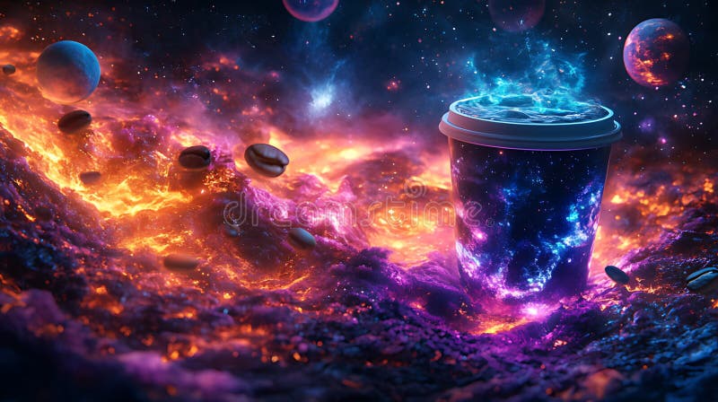 Cosmic Coffee Nebula Brew, Fiery Space, Planets, Advertising Stock ...
