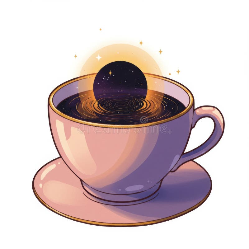 Cosmic Coffee in Pastel Pink Teacup Stock Illustration - Illustration ...