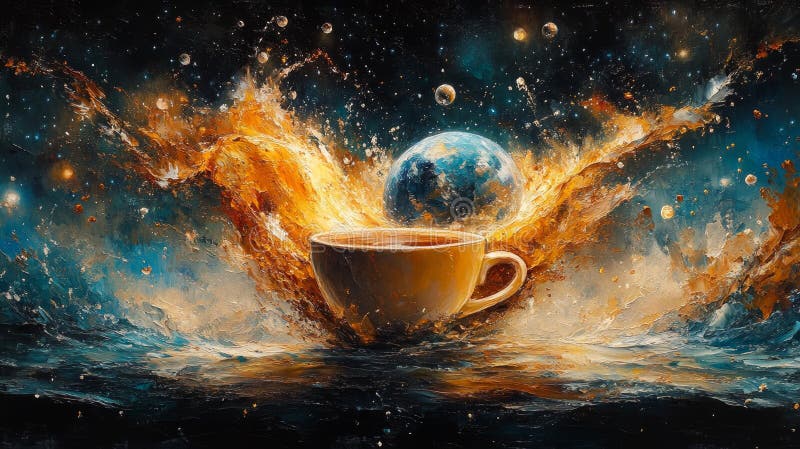 Cosmic Coffee Splash with Planetary Backdrop Generative AI Stock ...