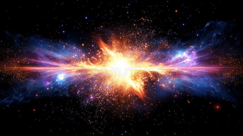 Cosmic Collision a Fiery Galactic Explosion in Space Stock Illustration ...