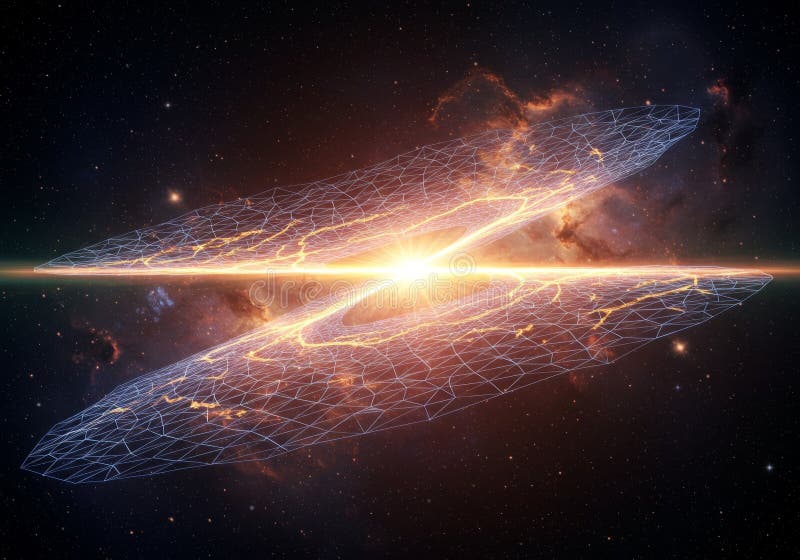 Cosmic Collision: Glowing Spiral Galaxy in Dark Space Stock ...