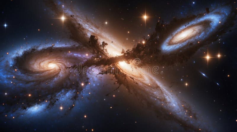 Cosmic Collision: Spiral Galaxies Interacting in Deep Space Stock Image ...