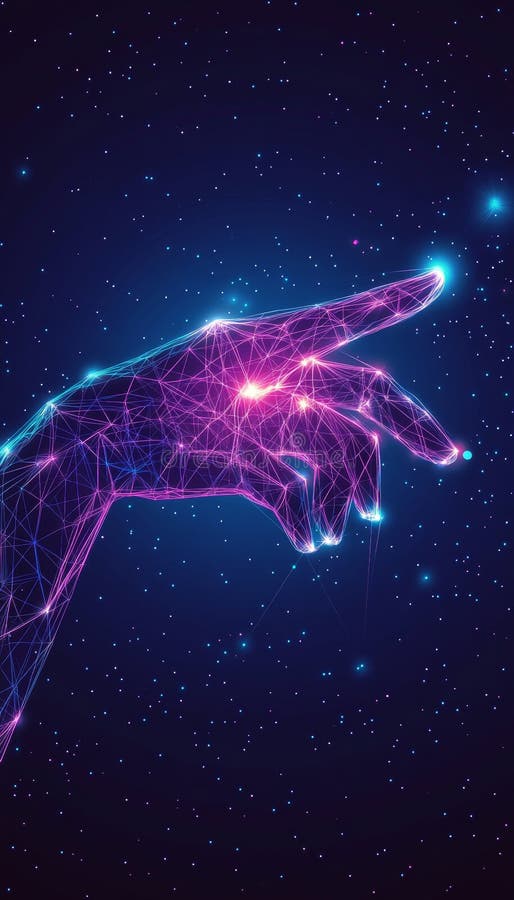 Cosmic Connection Glowing Hand Interacts with Network of Dots and Lines ...