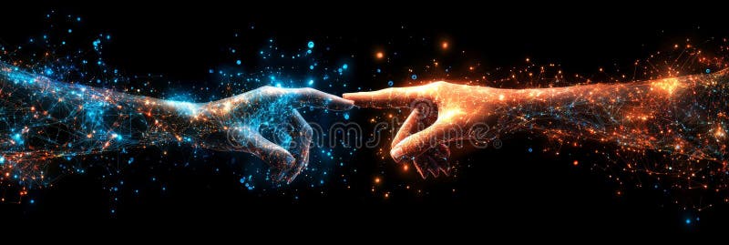 Cosmic Connection Two Hands Reach Out, Symbolizing Technology ...