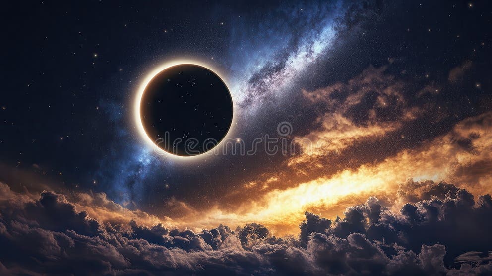 Cosmic Convergence an Eclipse Above the Clouds Amidst the Galaxy S Glow ...