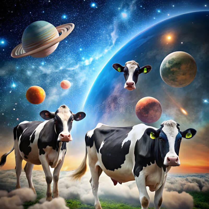 Cosmic Cows: Floating through Space on a Galactic Adventure" Stock ...