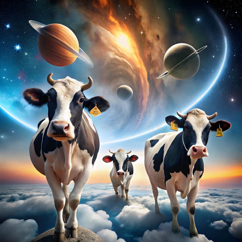 Cosmic Cows: Floating through Space on a Galactic Adventure" Stock ...