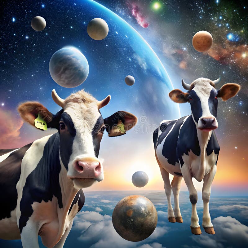 Cosmic Cows: Floating through Space on a Galactic Adventure" Stock ...