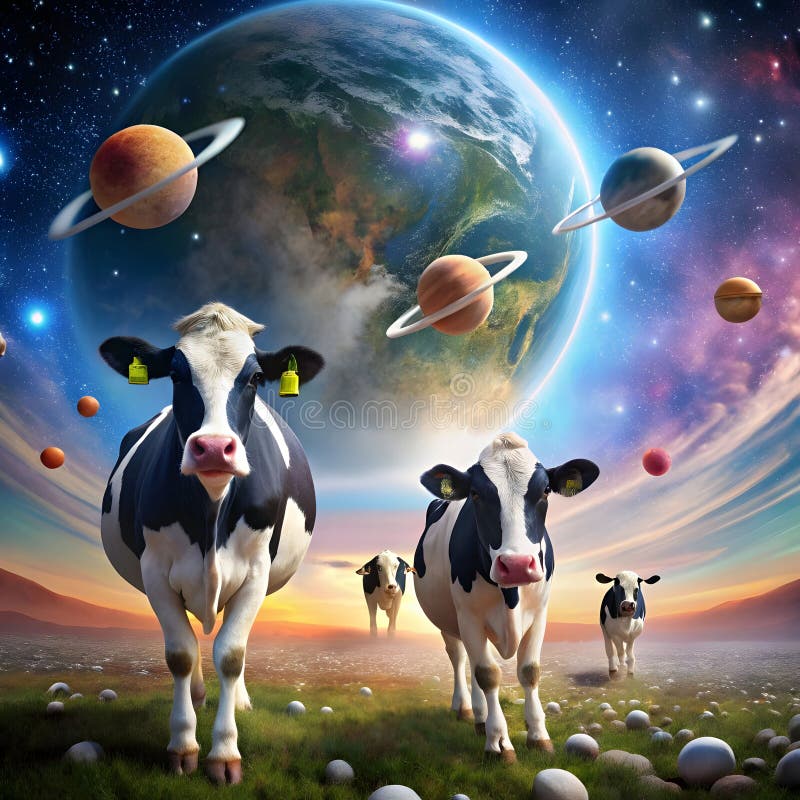 Cosmic Cows: Floating through Space on a Galactic Adventure" Stock ...