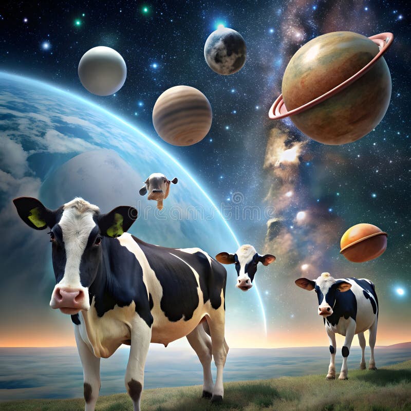 Cosmic Cows: Floating through Space on a Galactic Adventure Stock ...