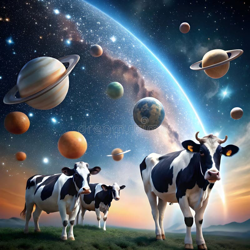 Cosmic Cows: Floating through Space on a Galactic Adventure" Stock ...