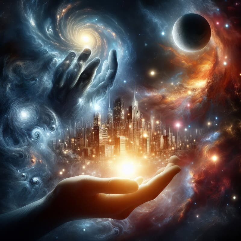 Cosmic Creation in Celestial Hands Stock Photo - Image of fantasy ...