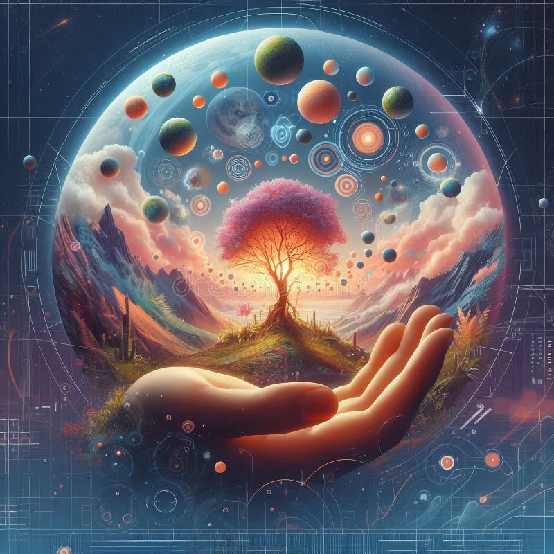 Cosmic Creation: the Universe in Your Hands Stock Illustration ...